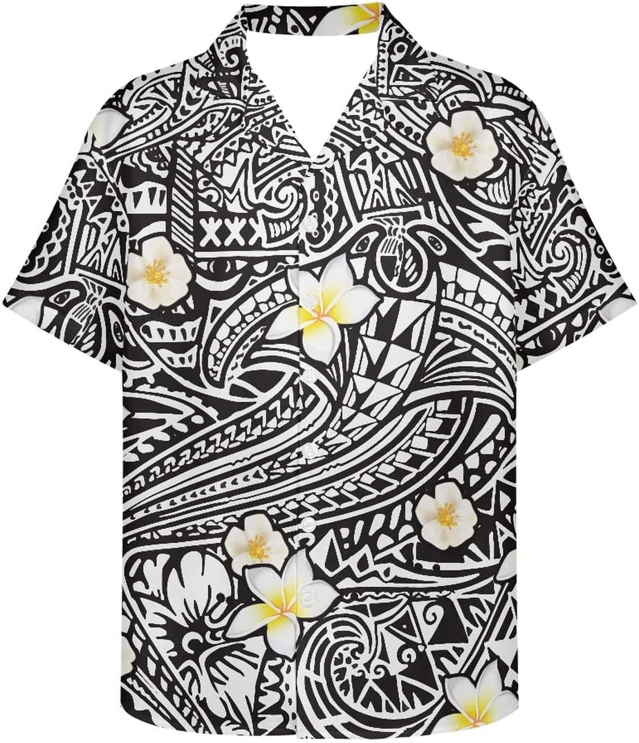 Amazon.com: KIDVOVOU Men's Hawaiian Shirt Polynesian Tribal Floral ...
