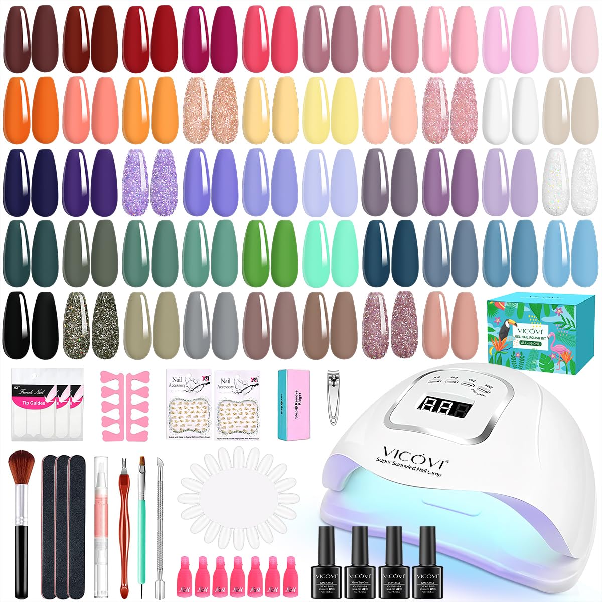 Amazon.com : VICOVI 52PCS Gel Nail Polish Kit With UV Light 48 Colors ...