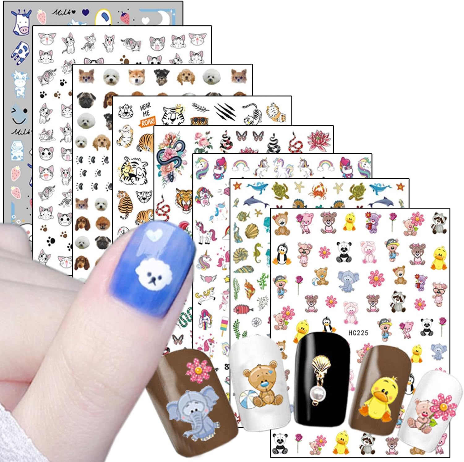 Amazon.com: Cute Animal Nail Art Stickers Kawaii Water Transfer Nail ...