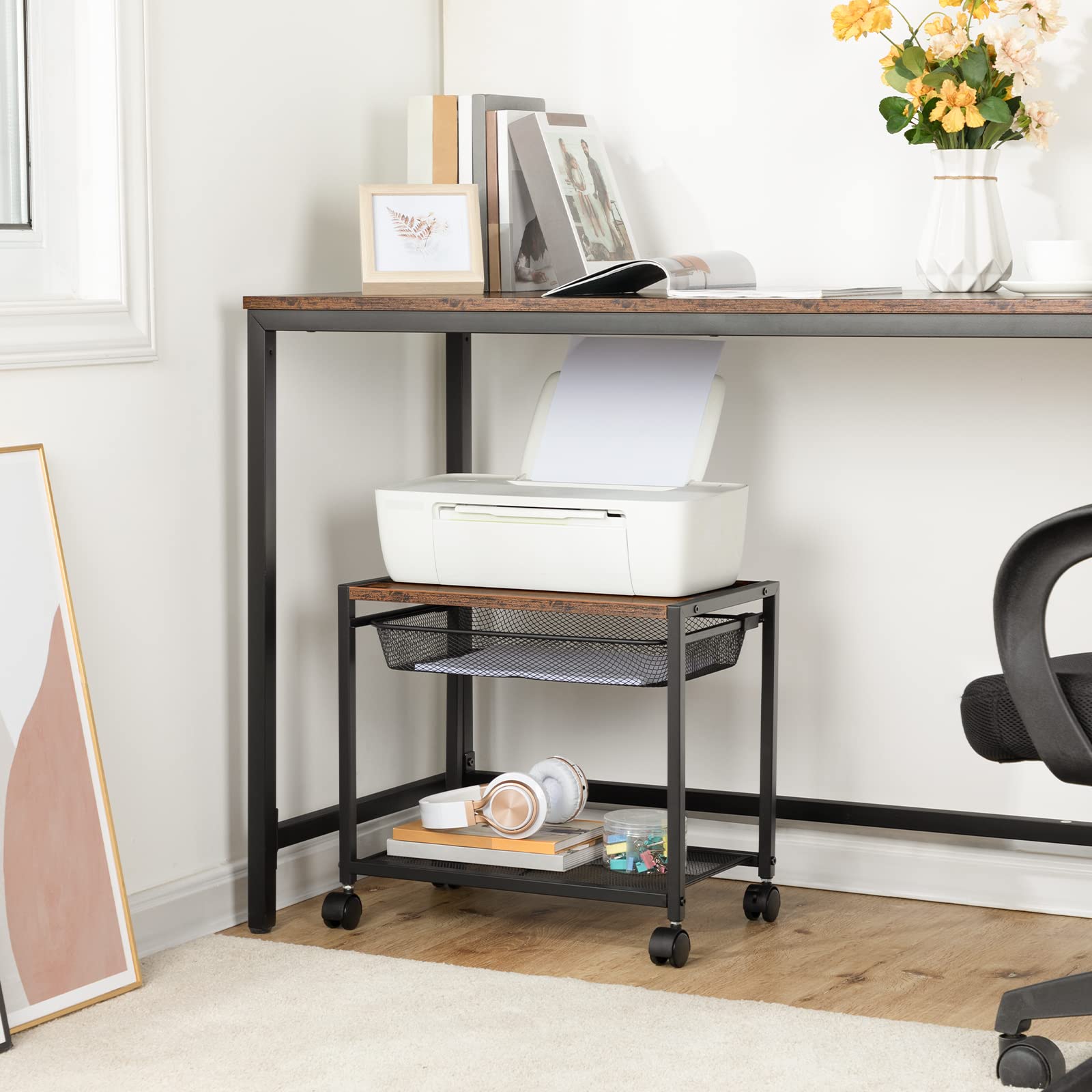 Snapklik.com : HOOBRO Under Desk Printer Stand, Industrial Printer Cart