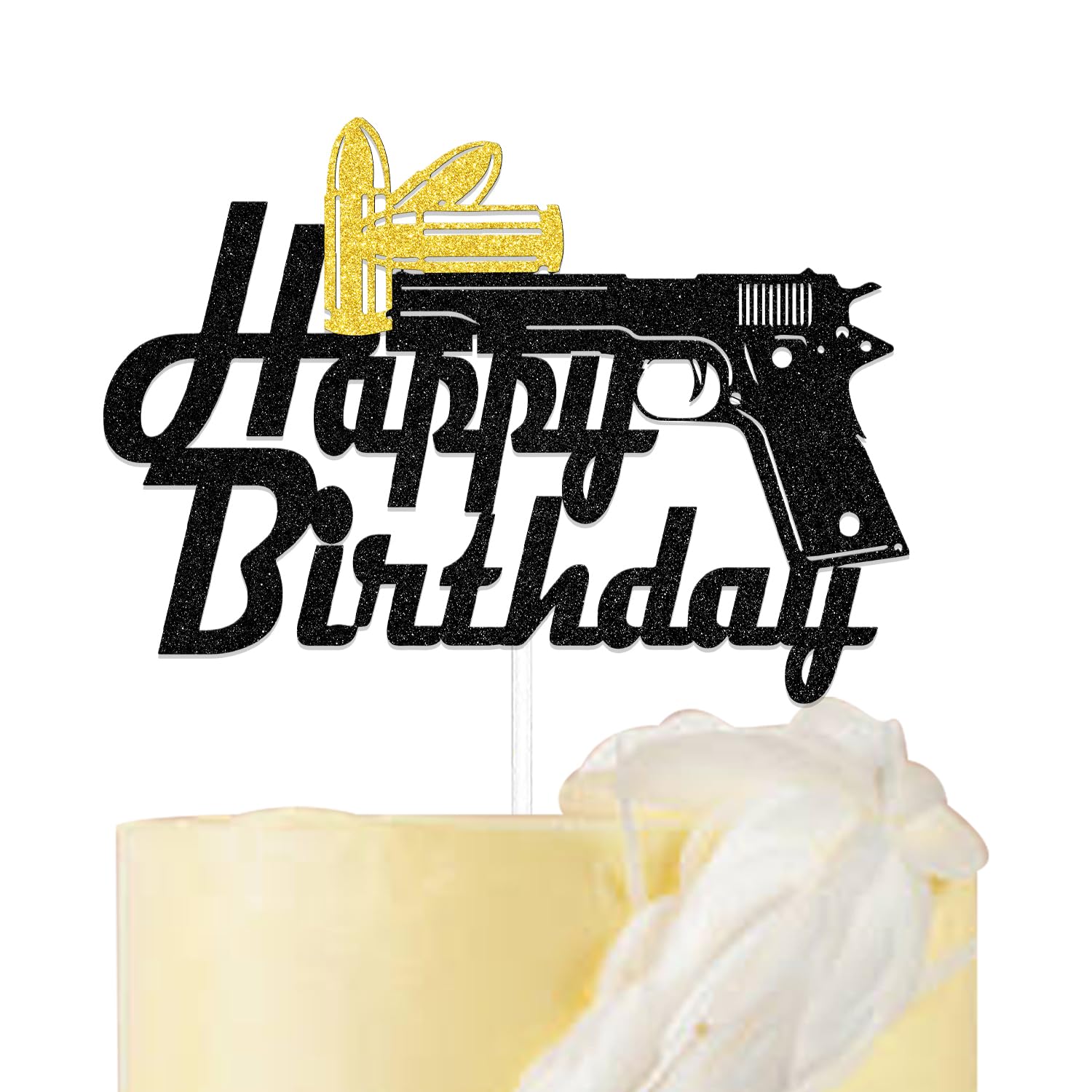 Wednesday Cake Topper Gun Theme Happy Birthday Cake Topper - Pistol ...