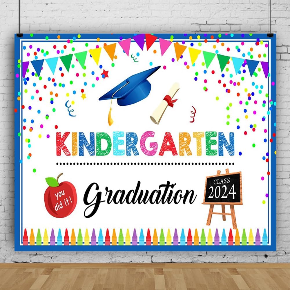 Amazon.com : Kindergarten Graduation Backdrop 10x8ft Cartoon Class of ...