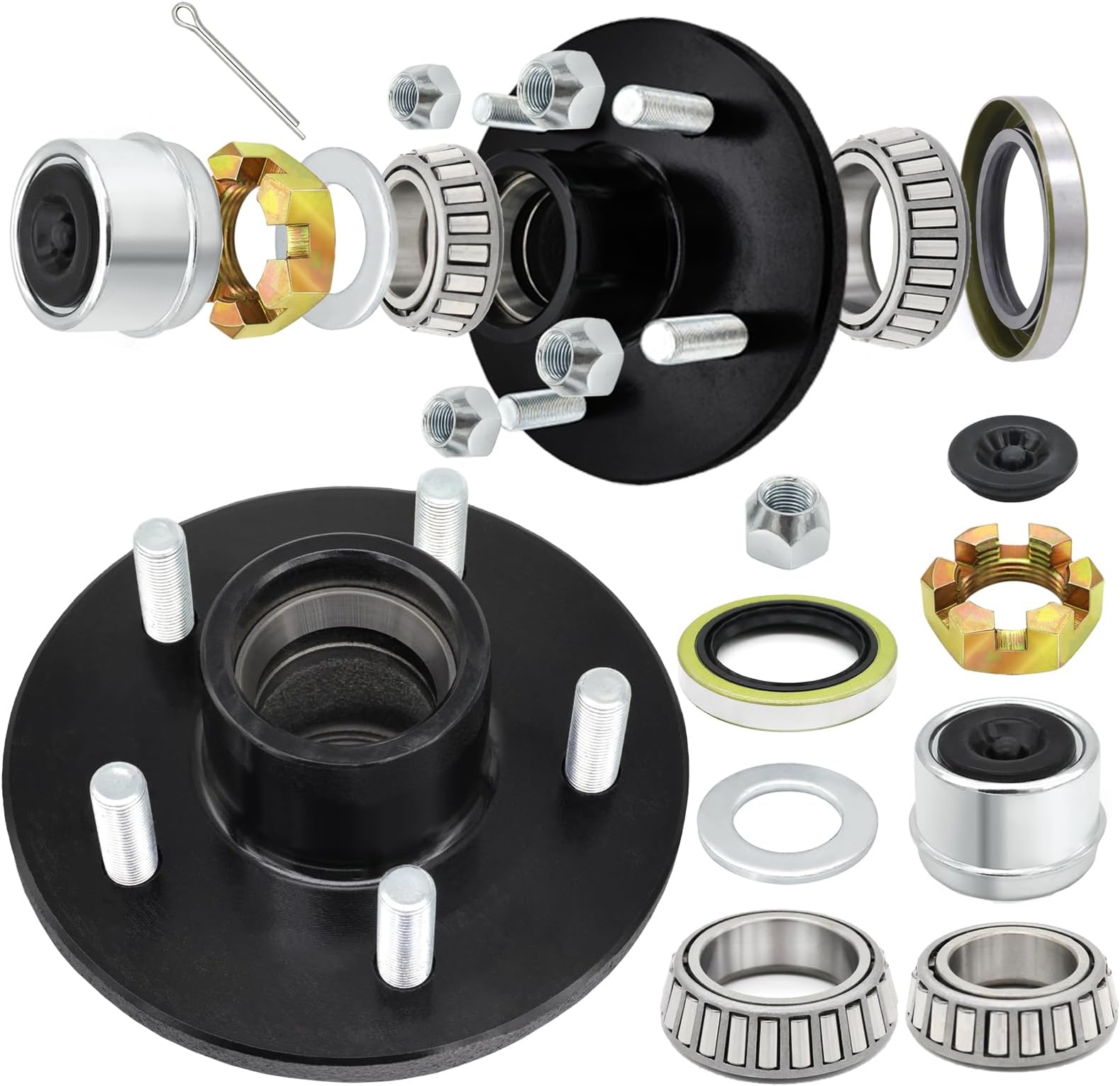 Amazon.com: 2 Sets Trailer Hub Kit 5 Bolt 4.5 for 3500 lb Trailer Axle ...