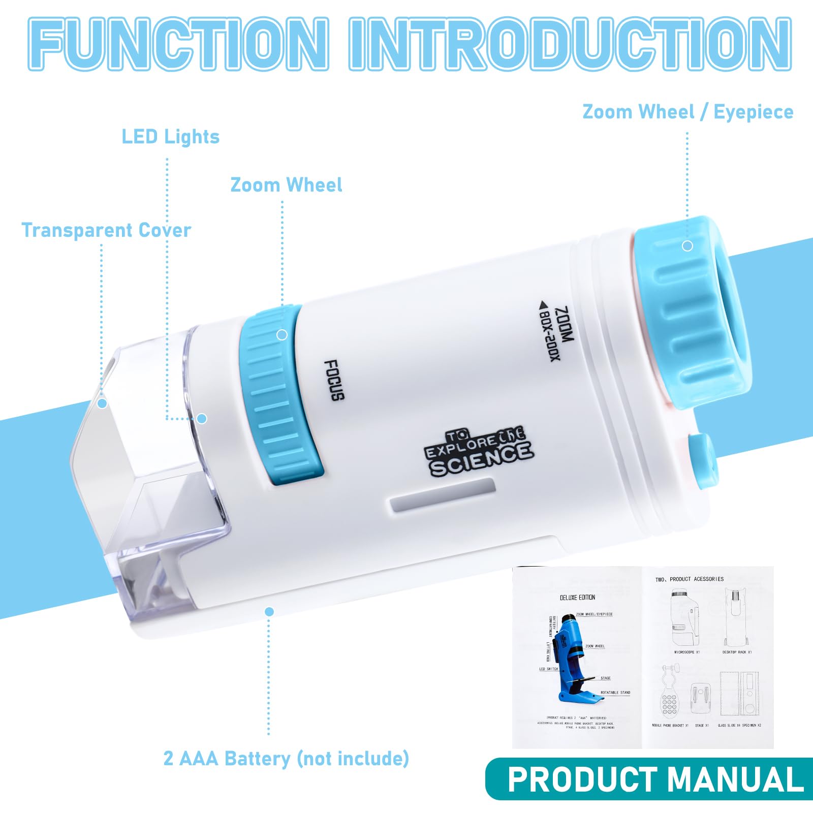Kids Microscope Kanayu 4-Pack Pocket Microscopes For Kids - 80x-200x ...