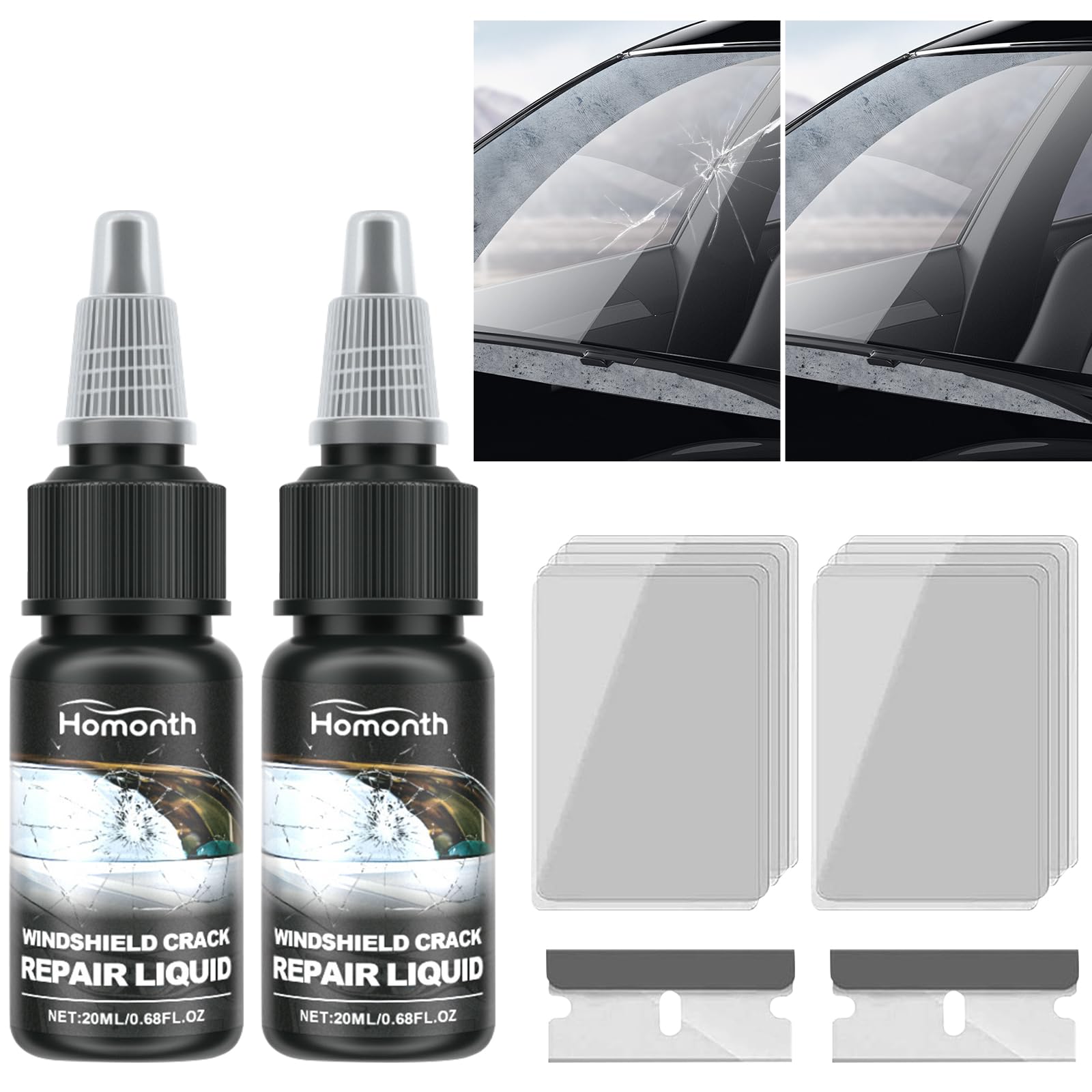 Glasses Repair Kit 2Pcs Windscreen Repair Kit, Windshield Crack Repair ...