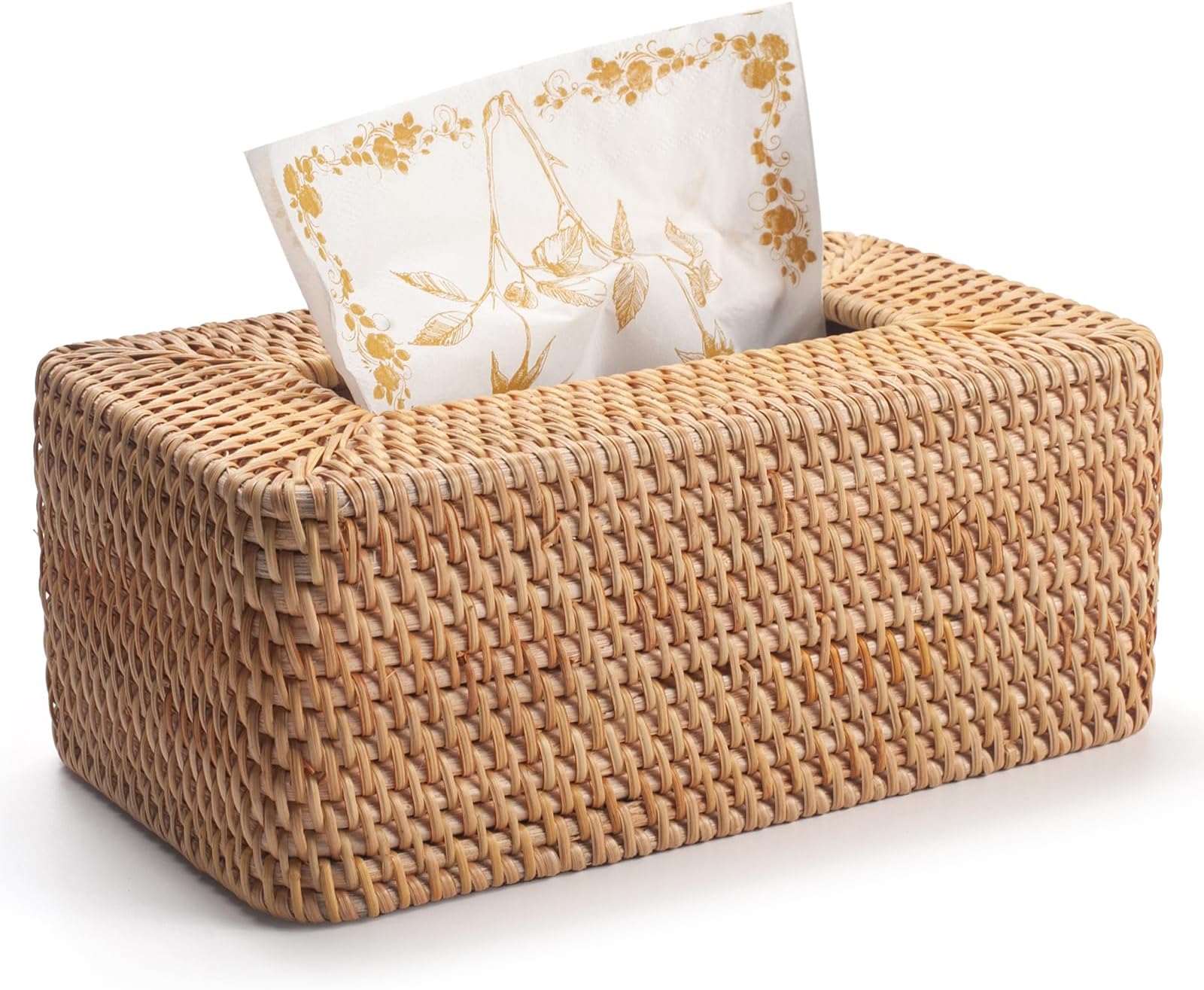 Amazon.com: AMOLOLO 9.5 Inch Natural Rattan Tissue Box Cover ...
