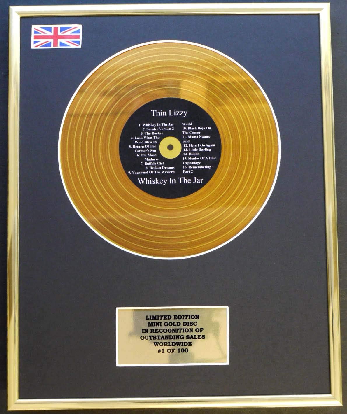 THIN LIZZY/MINI GOLD DISC DISPLAY/LIMITED EDITION/COA/ WHISKEY IN THE ...