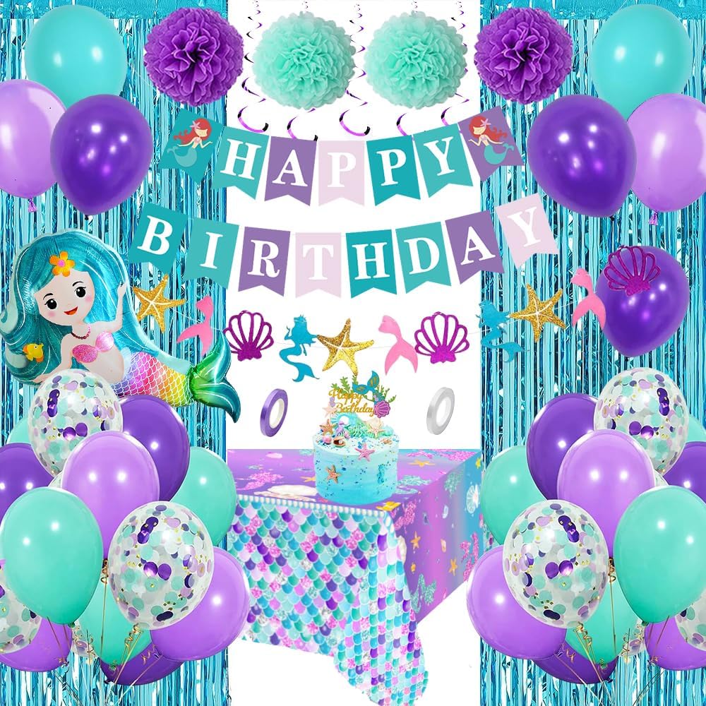 Mermaid Birthday Decorations,Girls Party Decorations with Happy ...
