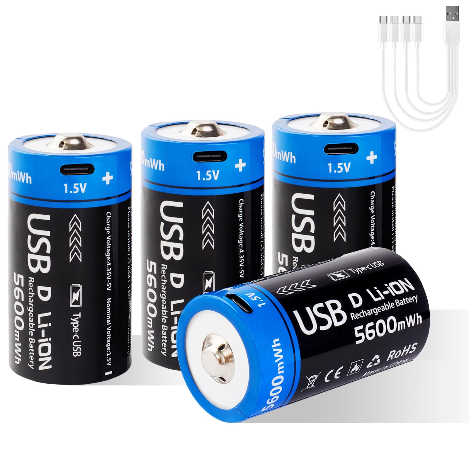 Amazon.com: insziii Rechargeable D Lithium Batteries 4 Pack, 1.5V Long ...