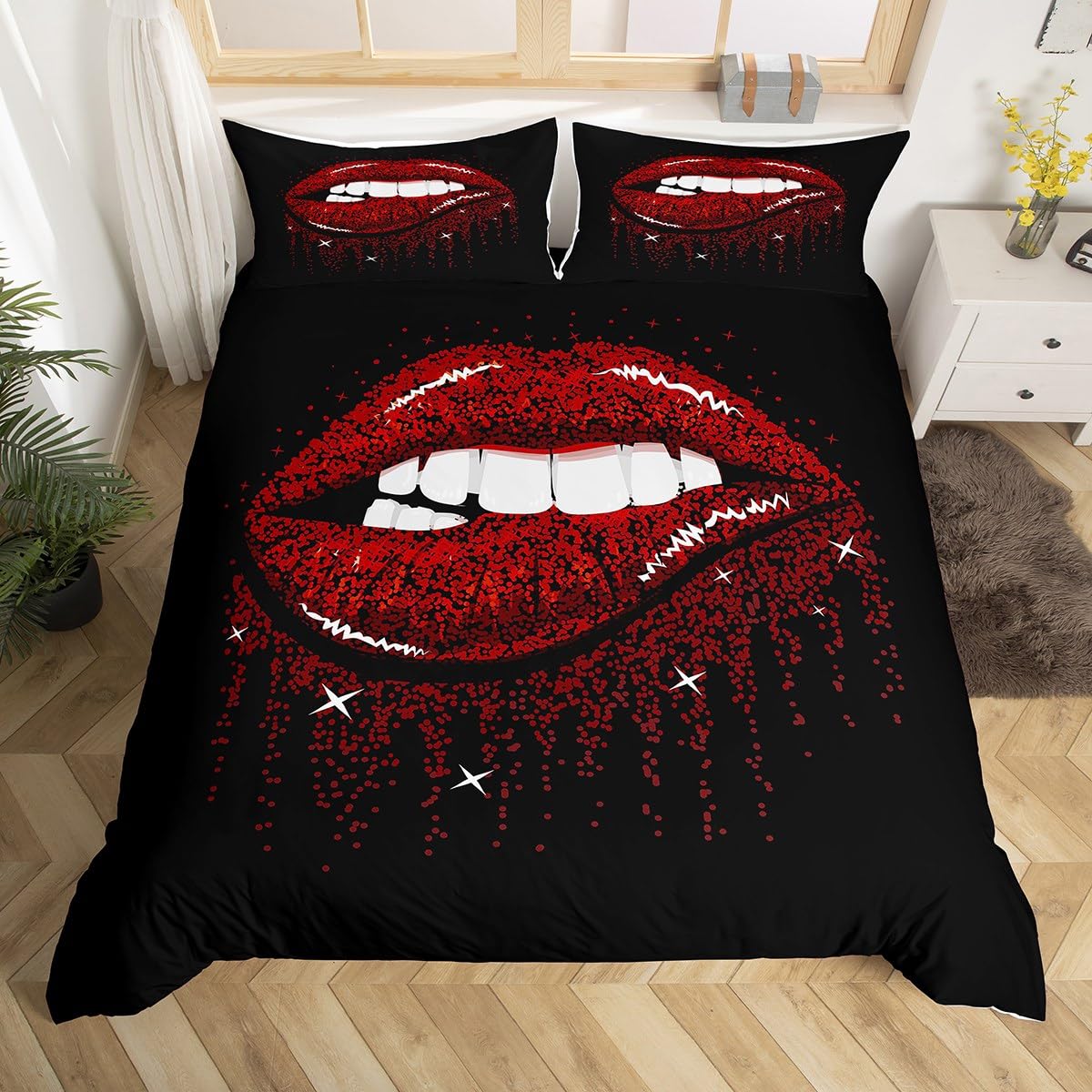Amazon.com: Sexy Red Lip Bed Sets Queen Size,3D Mouth Print Bedding Set ...