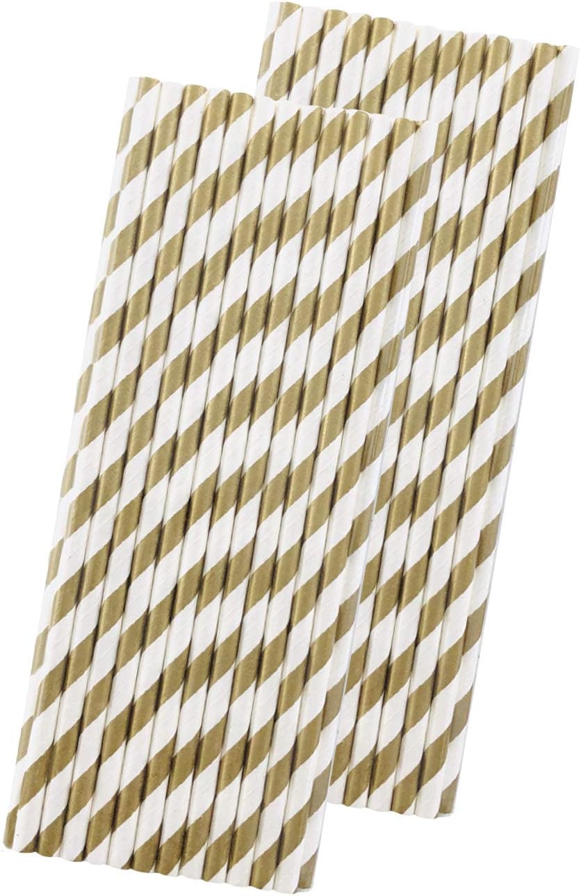 Amazon.com: Gold Foil Stripe Straws (25 Pack) - Metallic Gold Stripe ...