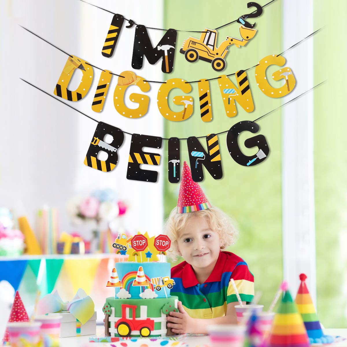 Luxiocio Construction Birthday Banner Decorations Supplies Truck Themed ...