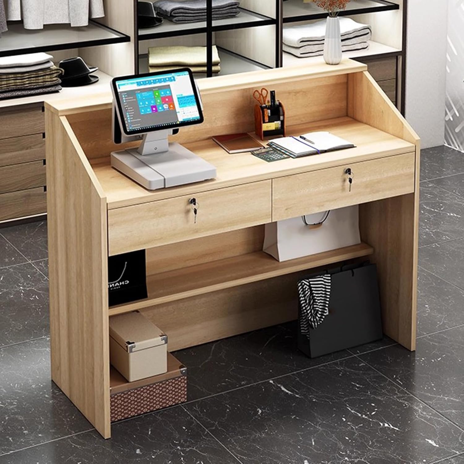 Amazon.com: Reception Desk with Counter - Small Front Desk with Cable ...