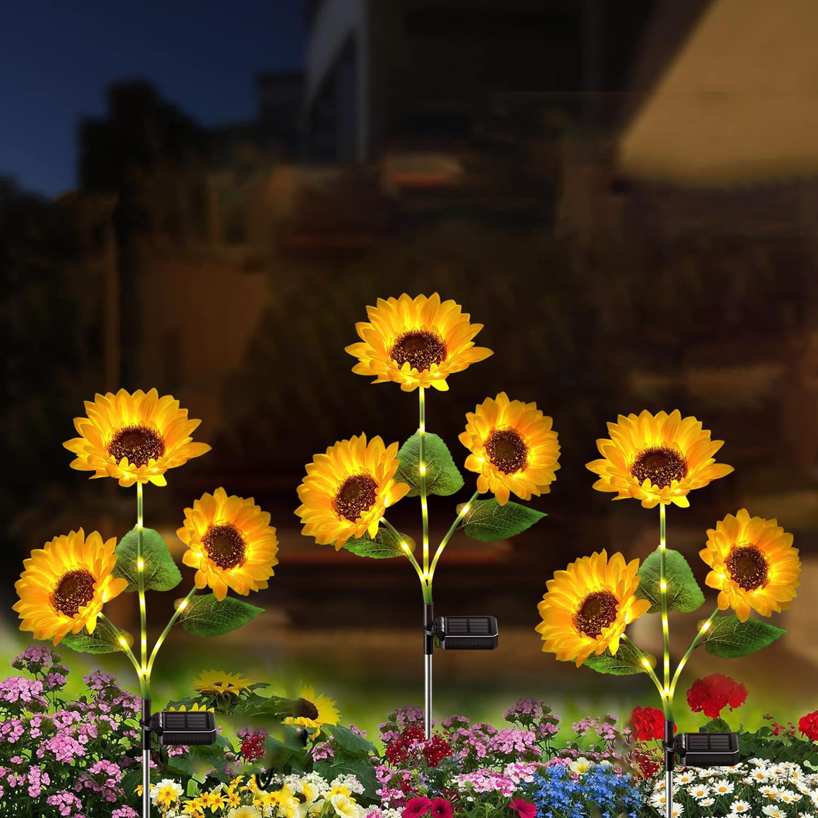 Amazon.com : 3 Pack Solar Garden Lights Outdoor with 9 Sunflowers ...