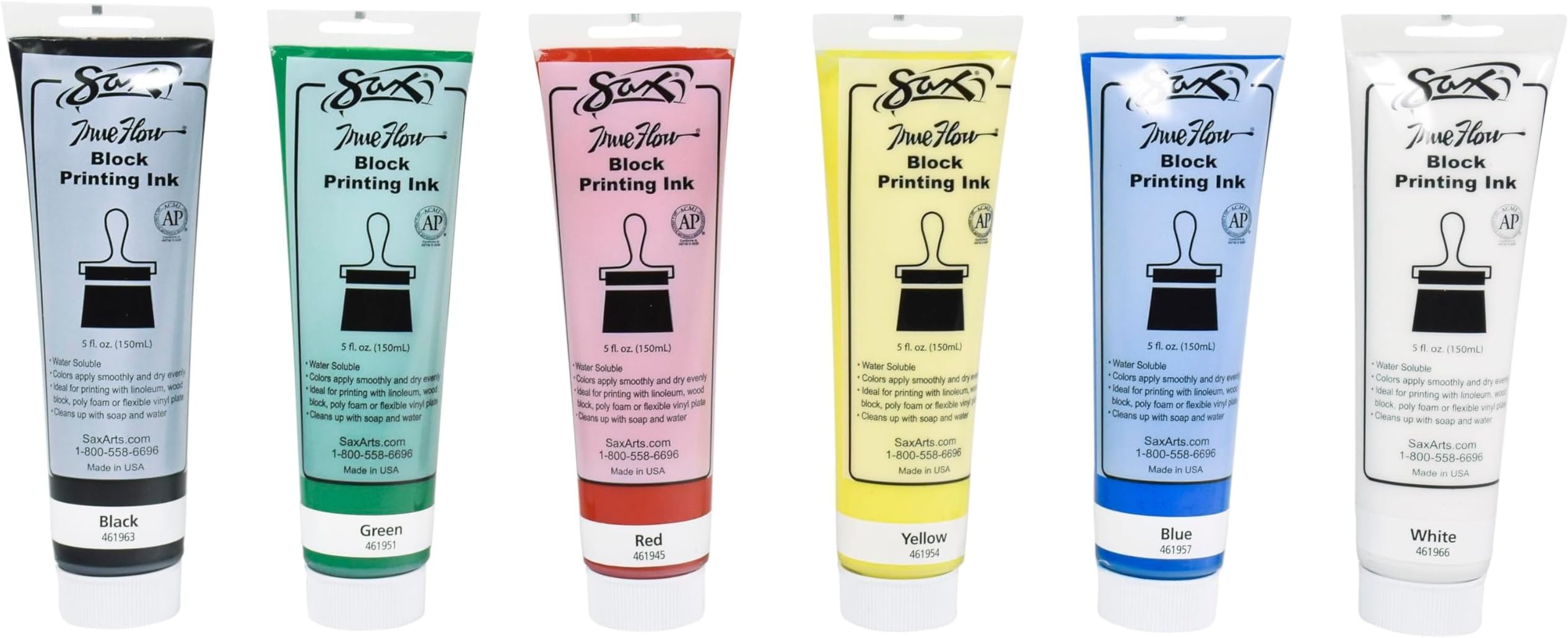 Amazon.com: Sax True Flow Block Printing Ink, 5 Ounce Tubes, Assorted ...