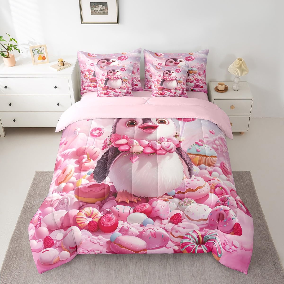 Penguin Comforter Set Kids Cartoon Penguin 100% Natural Cotton Bedding
