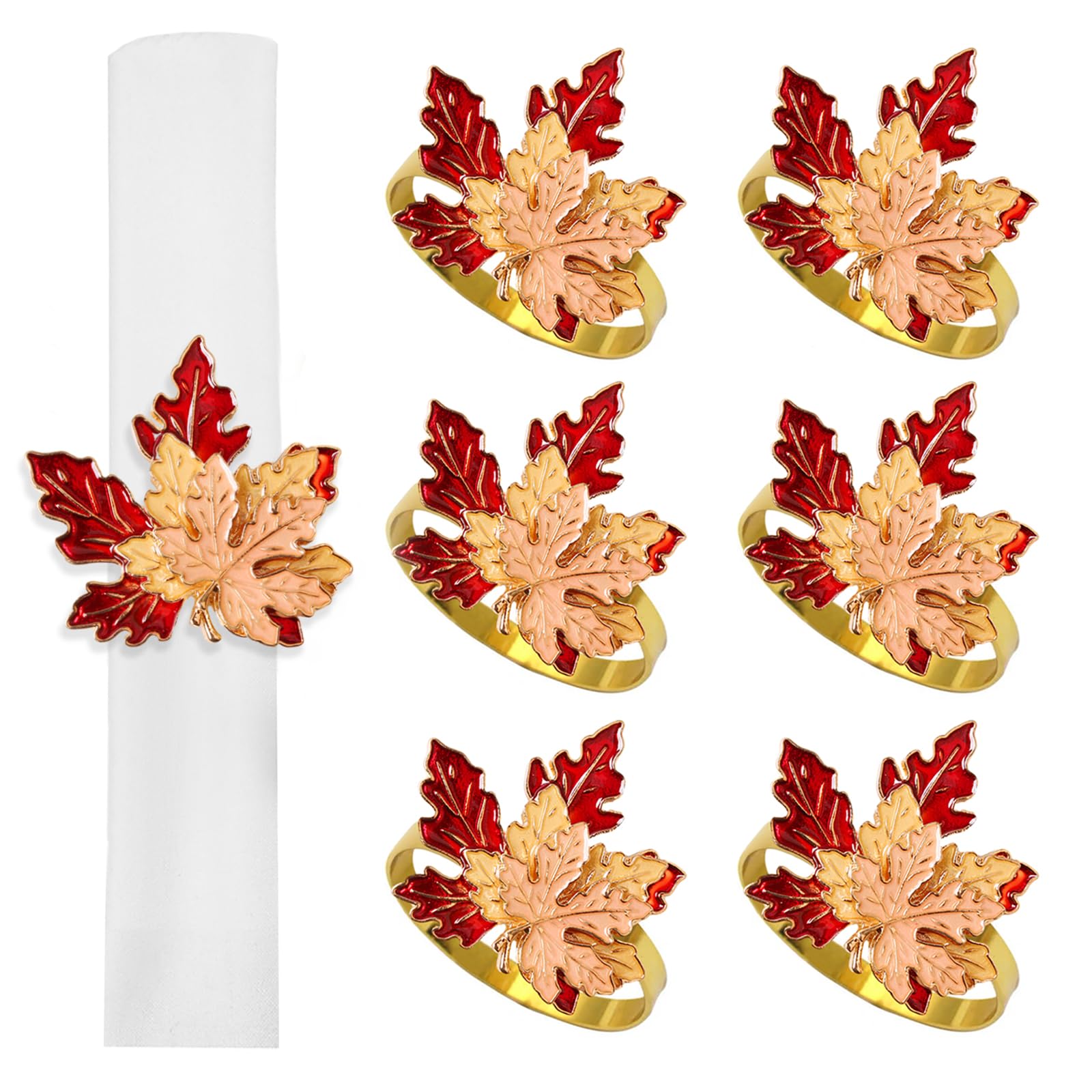 Amazon.com: Emivery 6 Pieces Fall Napkin Rings, Thanksgiving Maple Leaf ...