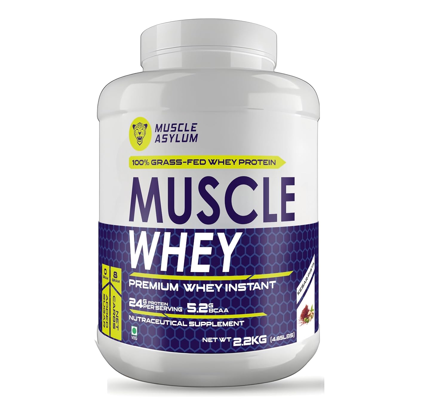 Muscle Asylum Premium Whey Protein | 2.2kg, 49 Servings | Kesar Pista ...