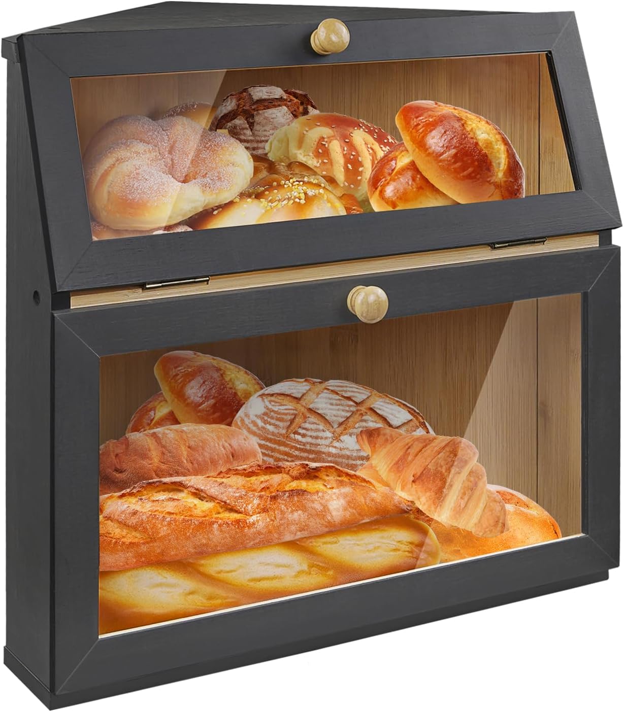 Amazon.com: sunoyar Bamboo Bread Container for Countertop, Double Layer ...