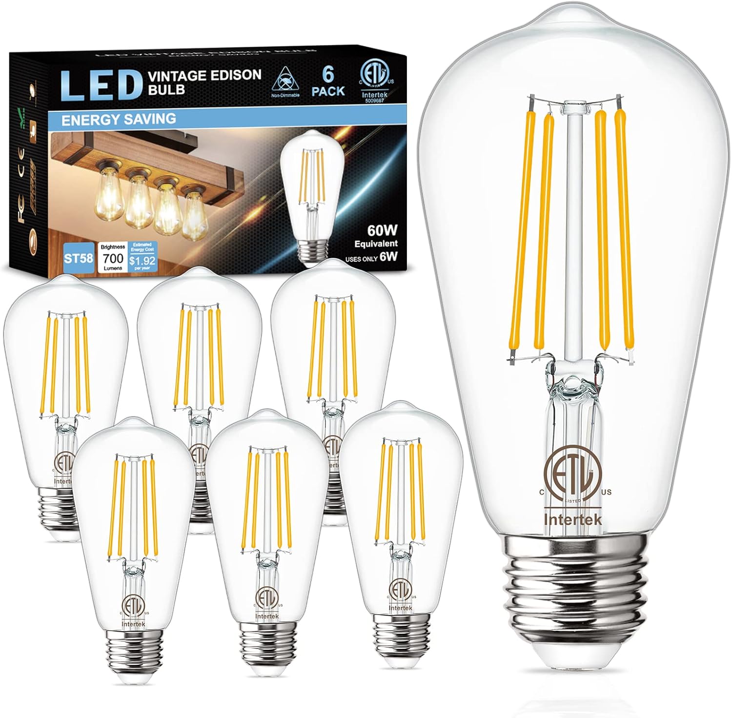 Vintage LED Edison Bulbs E26 Standard Base, Golspark 3000K Soft White ...