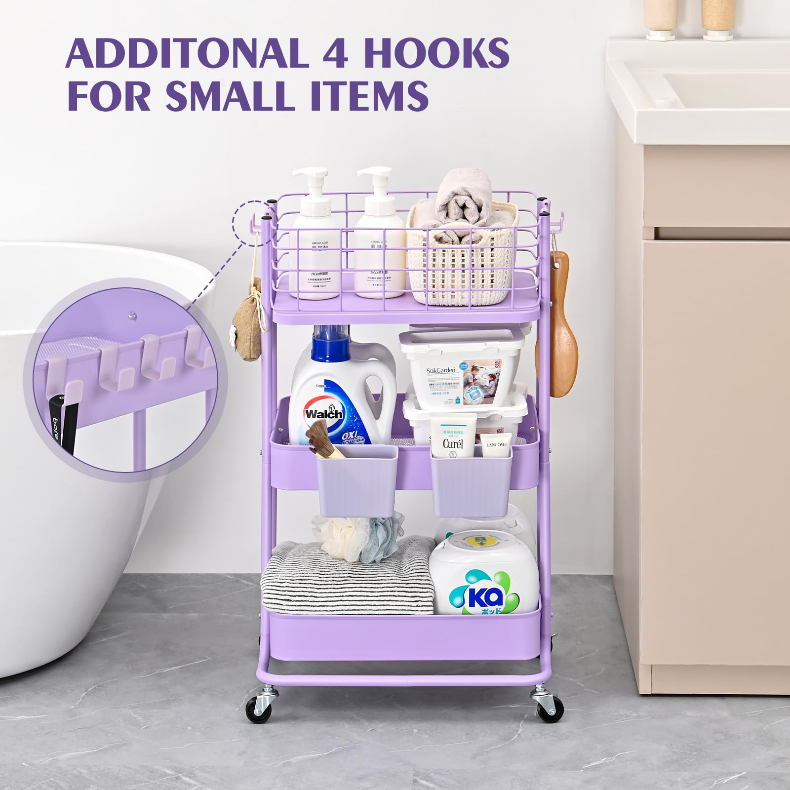 Snapklik.com : KINGRACK 3 Tier Rolling Cart, Metal Mobile Storage Shelf