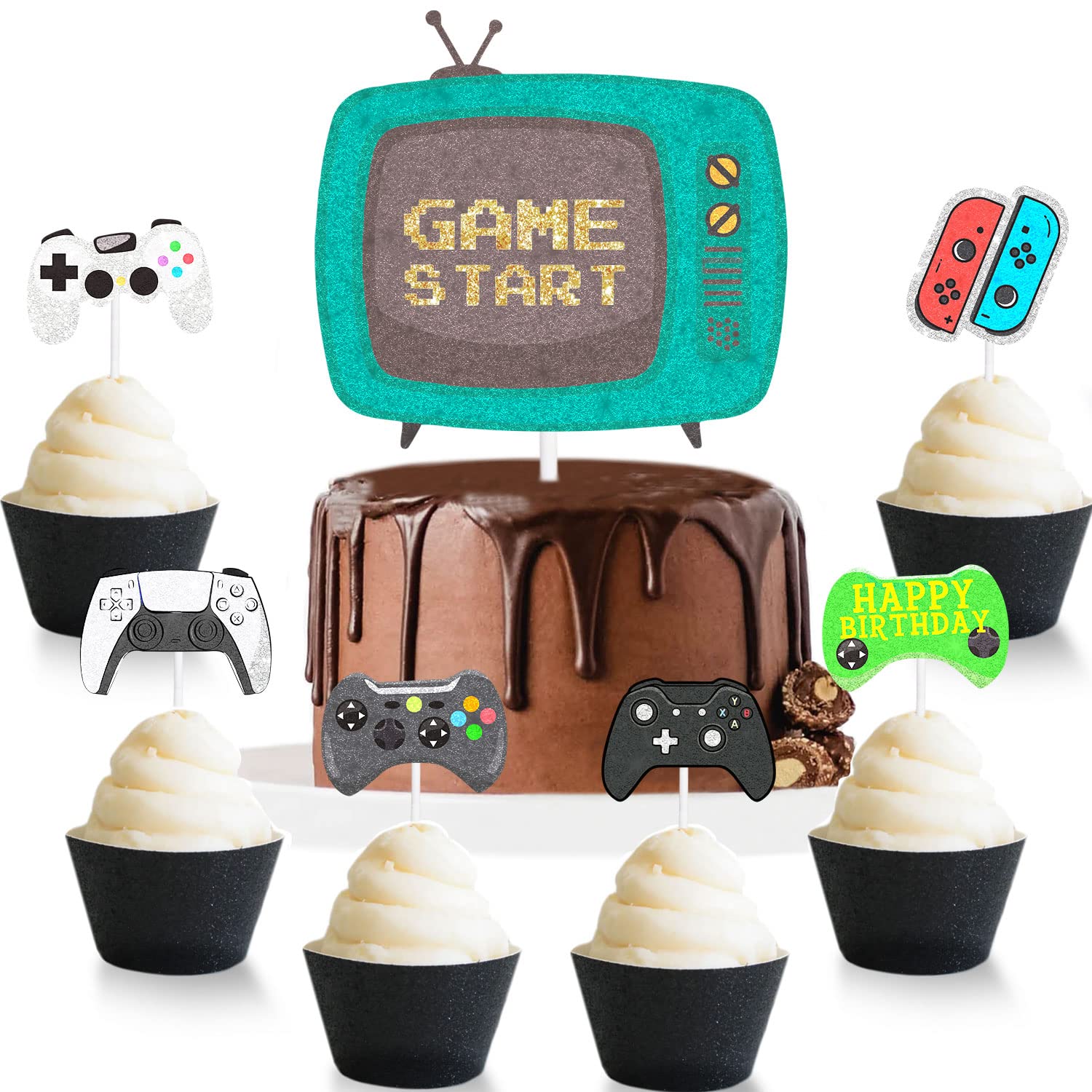 Buy Game Start Birthday Game Controller Cake Topper Decorations Set ...