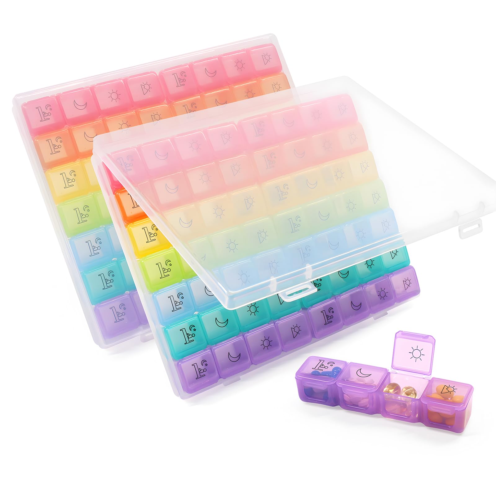 High Capacity Weekly Pill Box - BiaoGan 2 Pack Pill Organiser 14 Day 4 ...