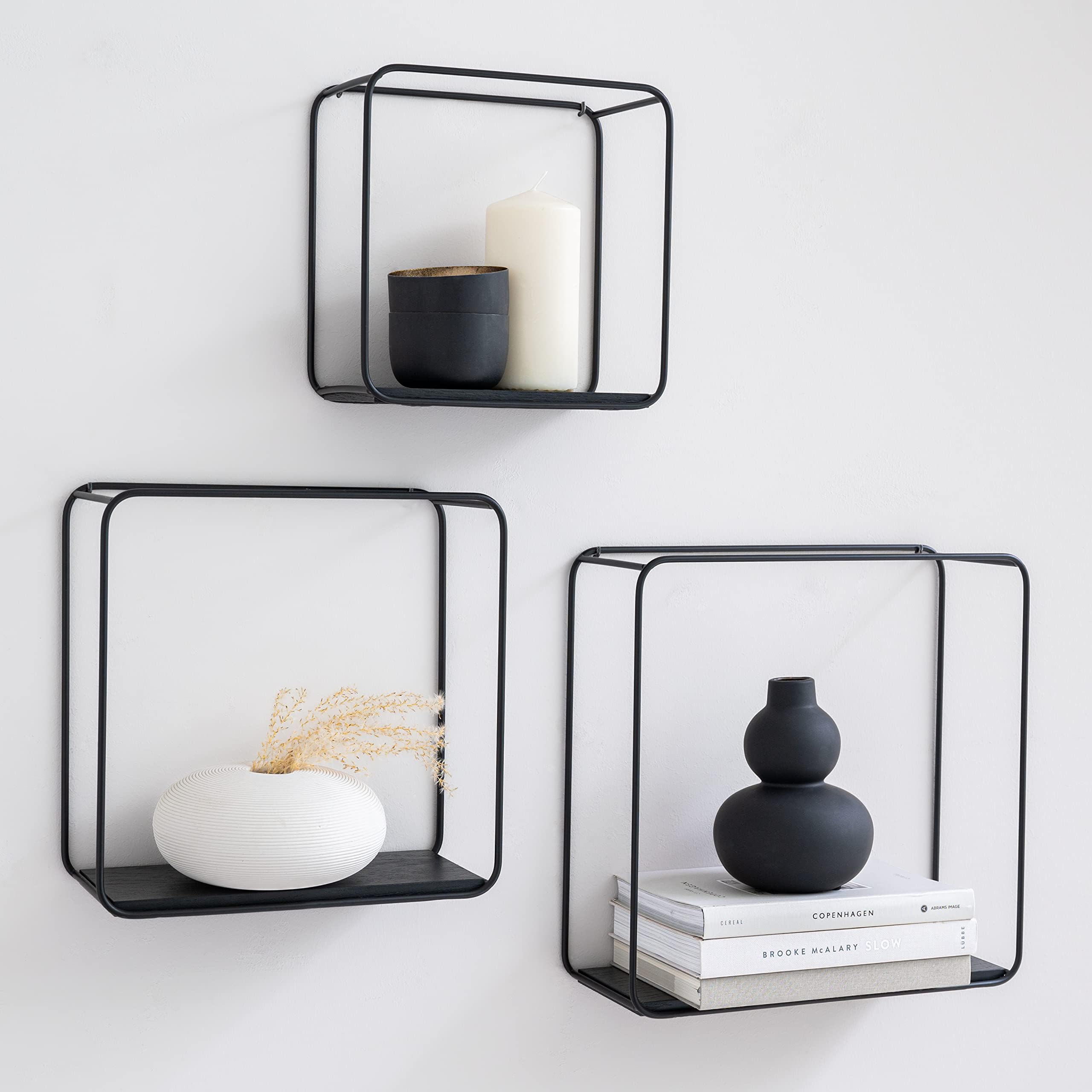 Gadgy Tablette Murale en Métal Noir - Set De 3 Tailles Différentes ...