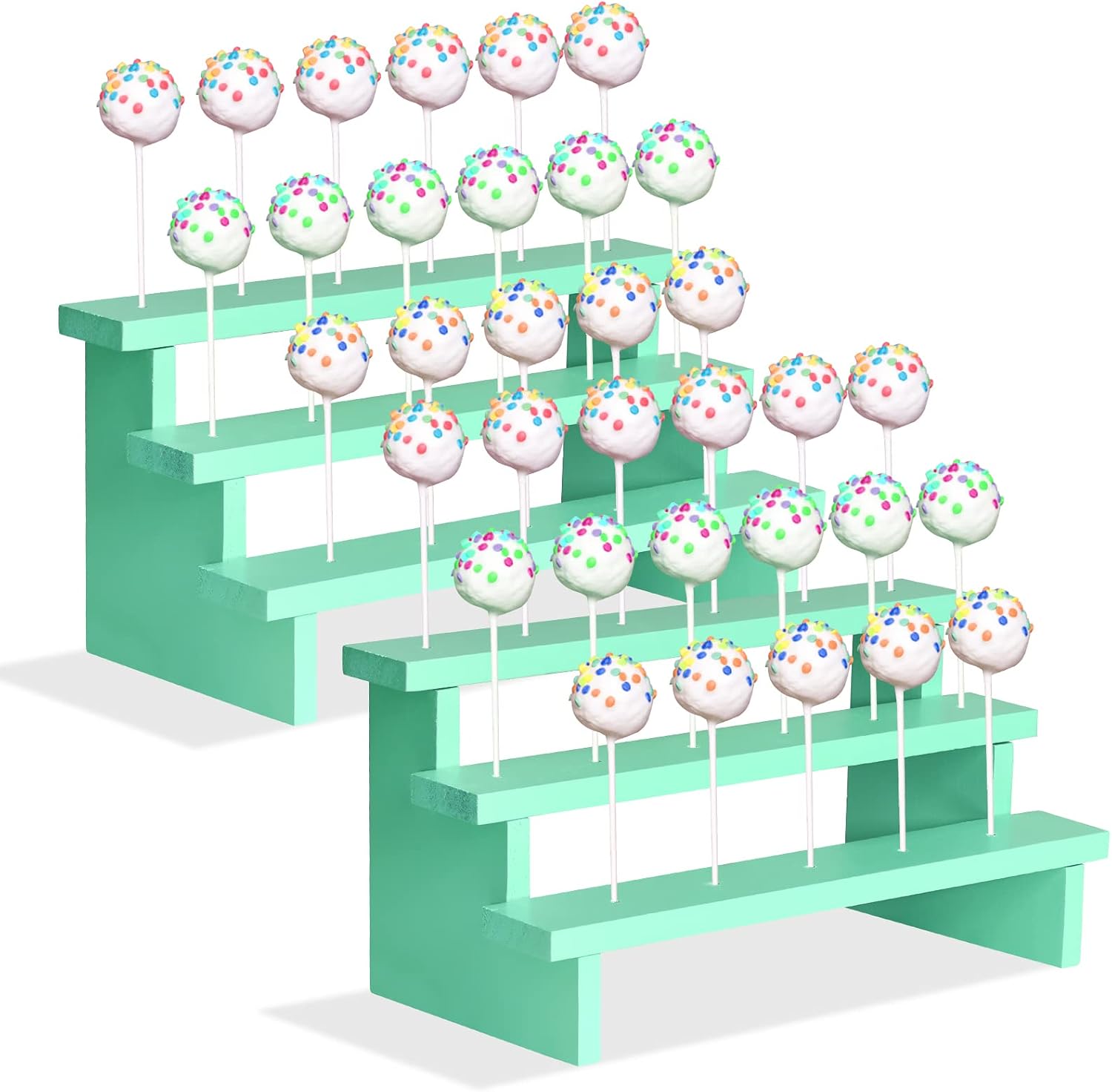 Amazon.com: 2 Pieces Teal Blue Wooden Cake Pop Display Stand Party ...