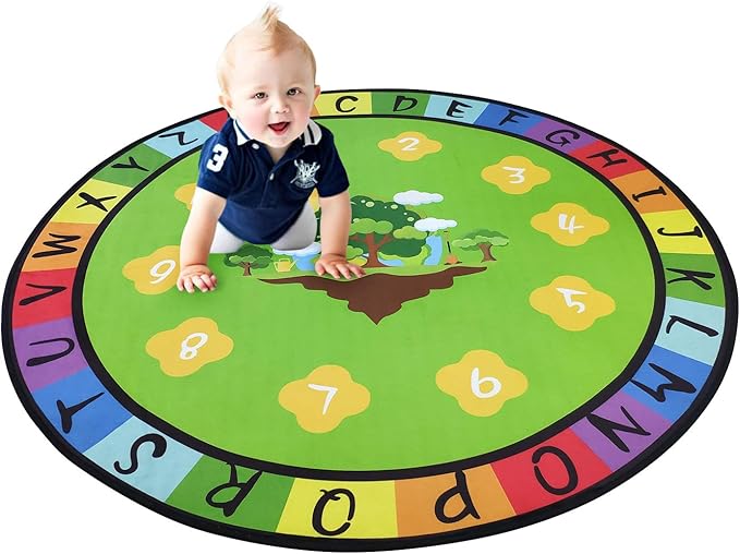 Amazon.com: USTIDE Round Alphabet Kids Rug Playmat Vibrant Educational ...