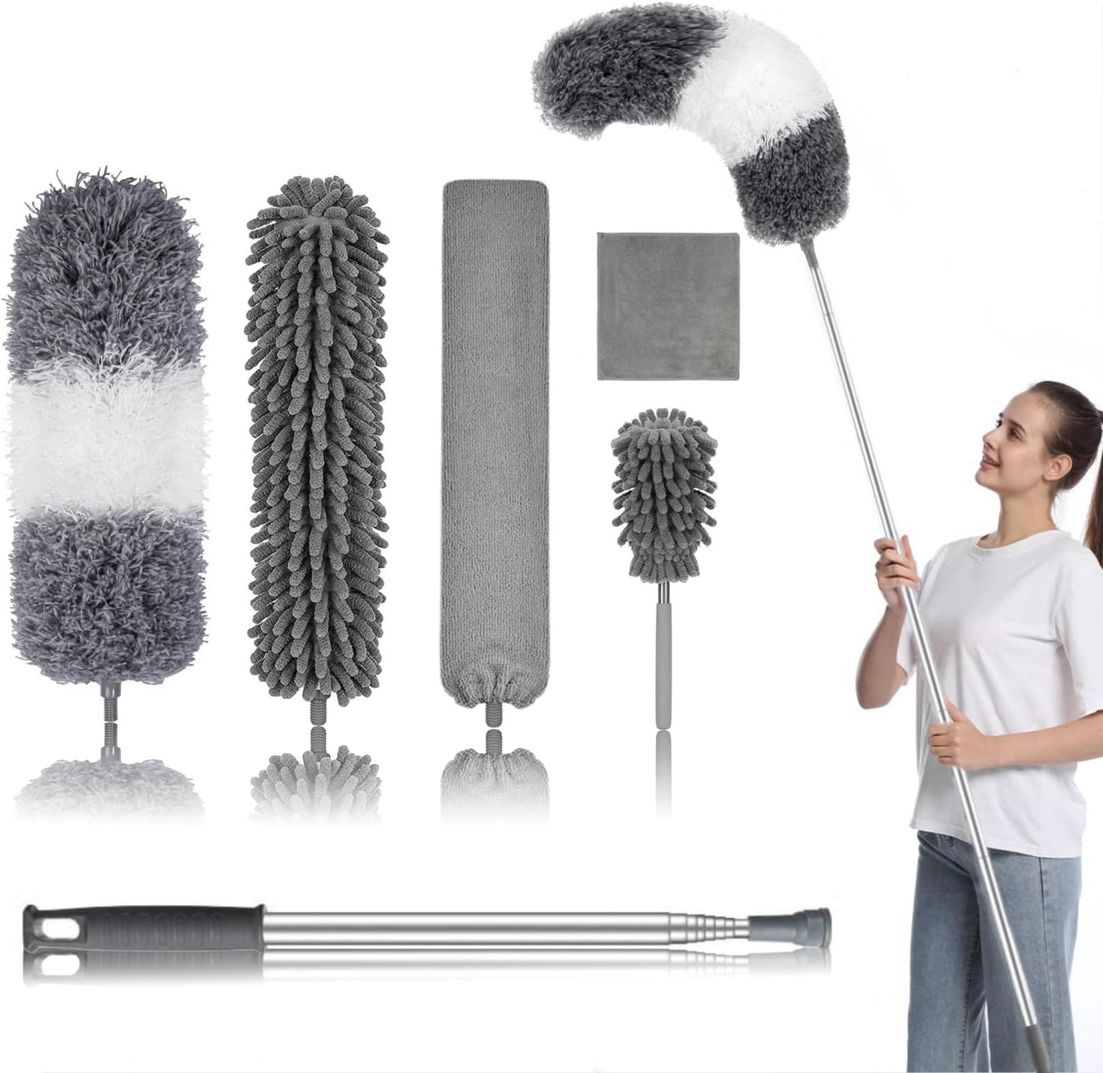 Plumero de Limpieza, 6 en 1 Plumeros Microfibra con Extensible 2.5m ...