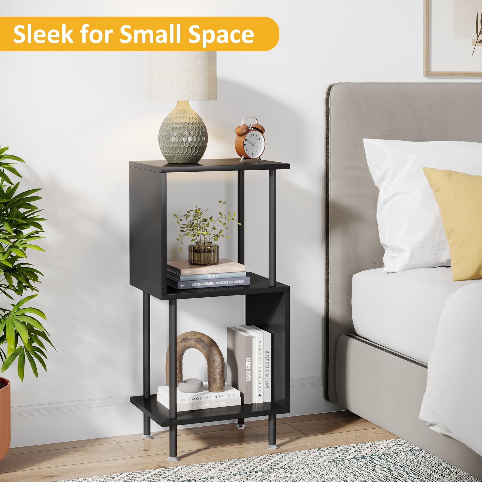 Book Shelf Bookcase, Modern Small Bookshelf for Small Spaces: S-Shaped ...