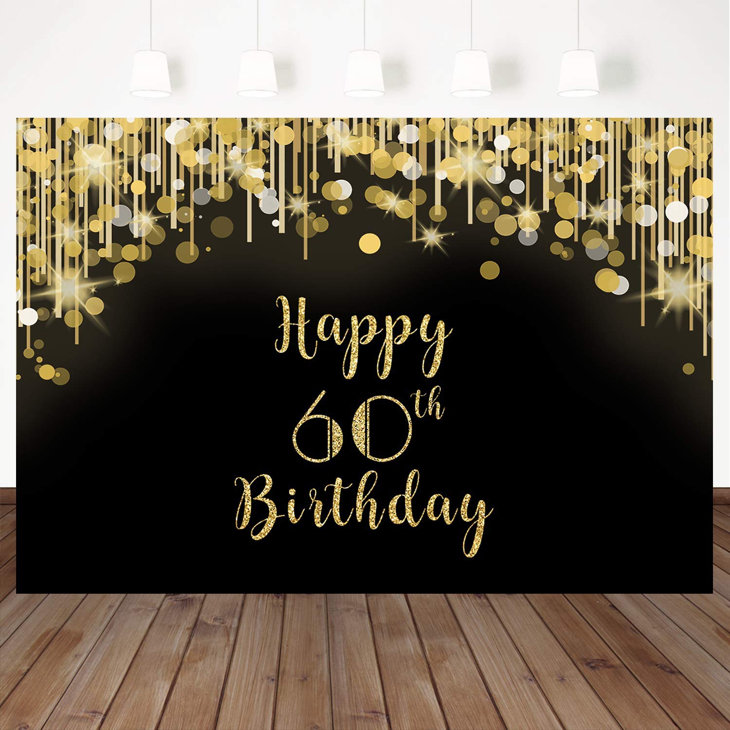 Happy 60th Birthday Backdrop Gold And Black Spot Photo Studio ...
