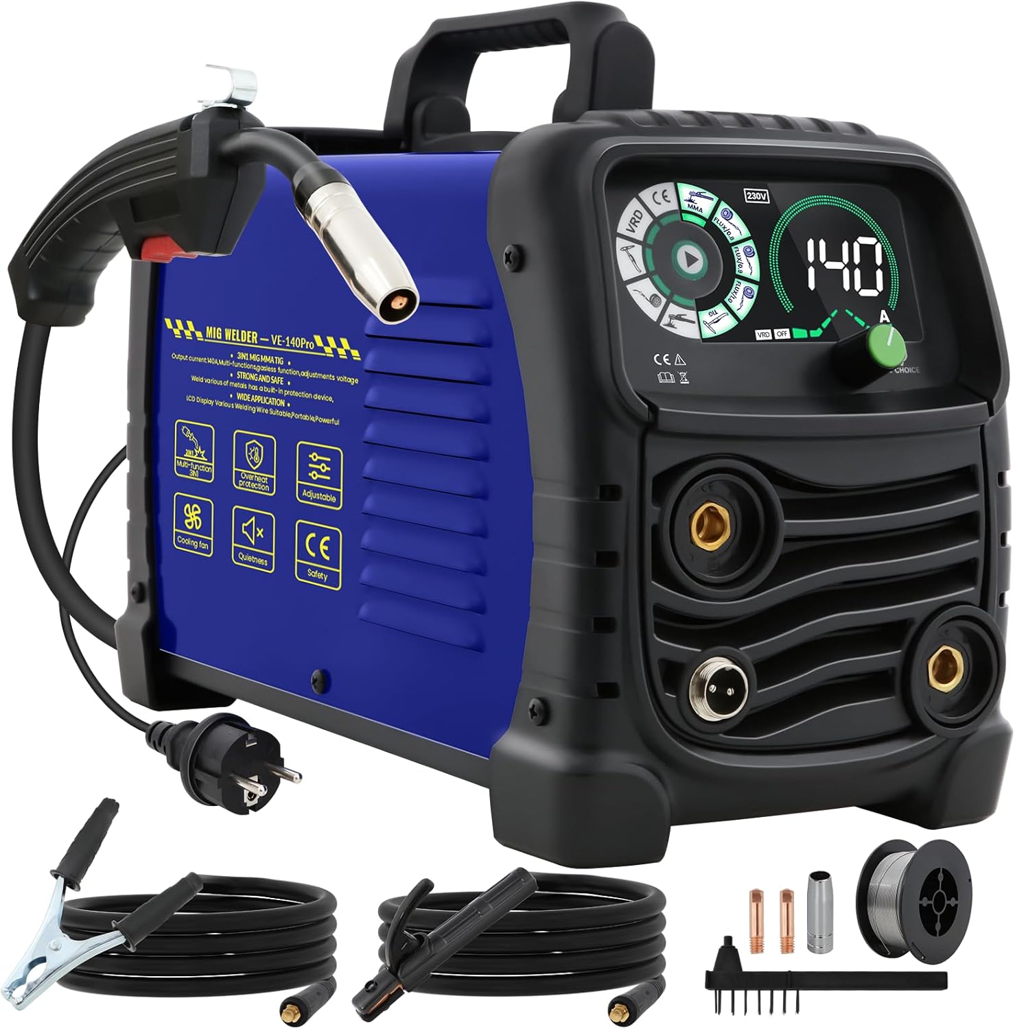 140A MIG Welder,110V Flux Core MIG Welder/Lift TIG/Stick 3 in 1 Welding ...