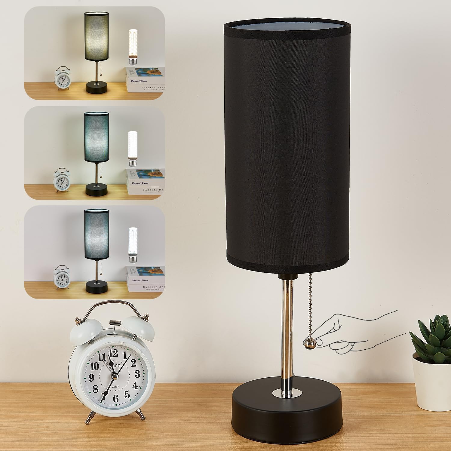 OUTIOE Bedside Table Lamps - Small Lamp for Bedroom with 3 Modes ...