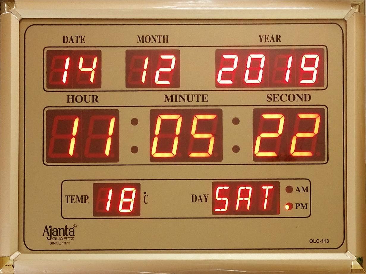 Buy Ajanta Digital Wall Clock Red LED,Black Body,with Glass (39.5 cm x ...