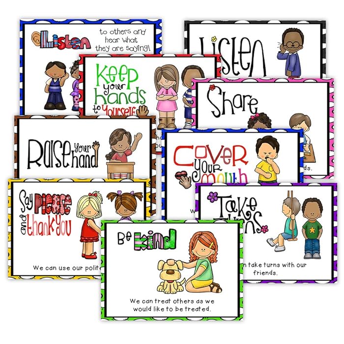 Buy Richardy 9 PCS A4 Size Classroom Rules Posters Decorations Behavior ...