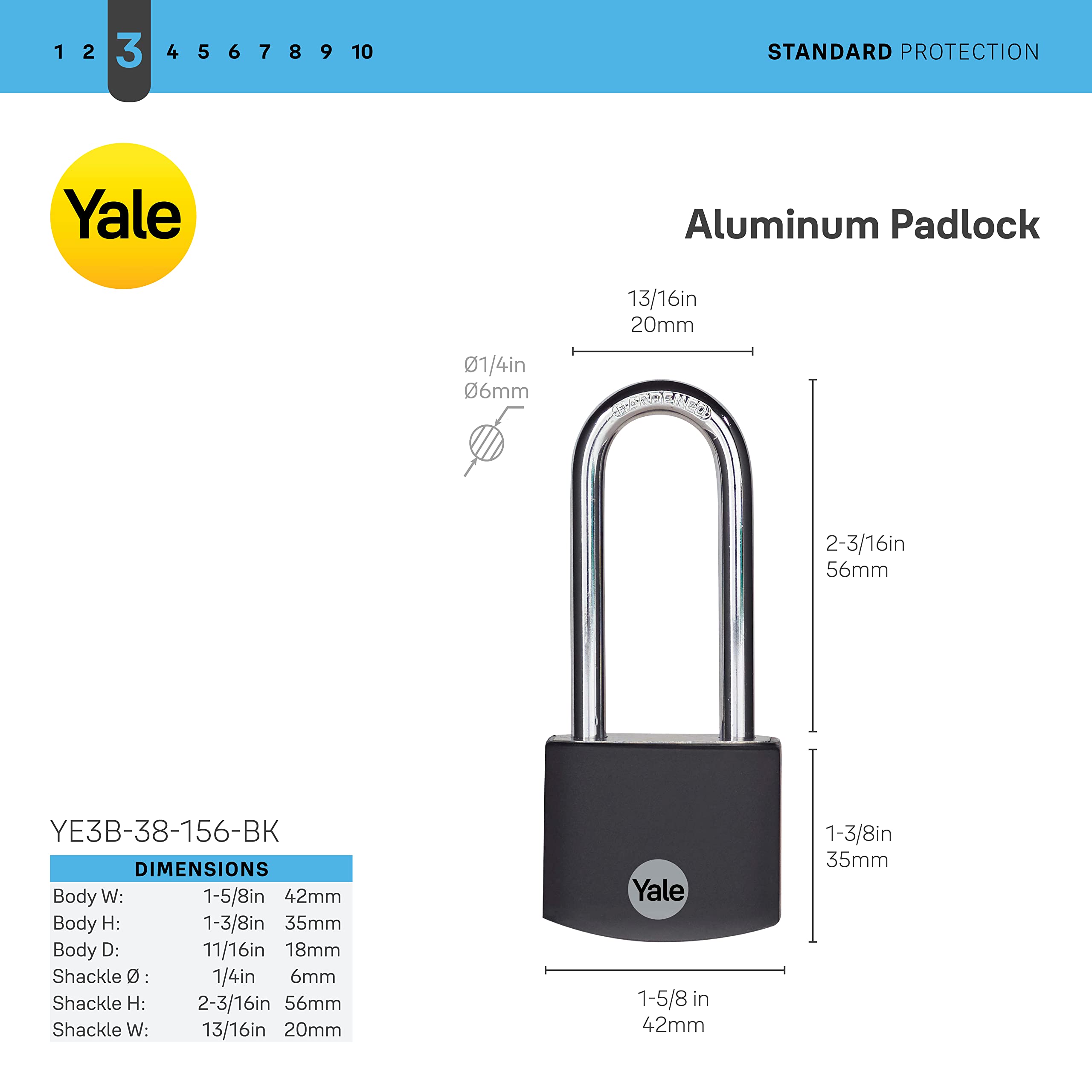 Snapklik.com : Yale 2.2 Inch Long Shackle Covered Aluminum Lock