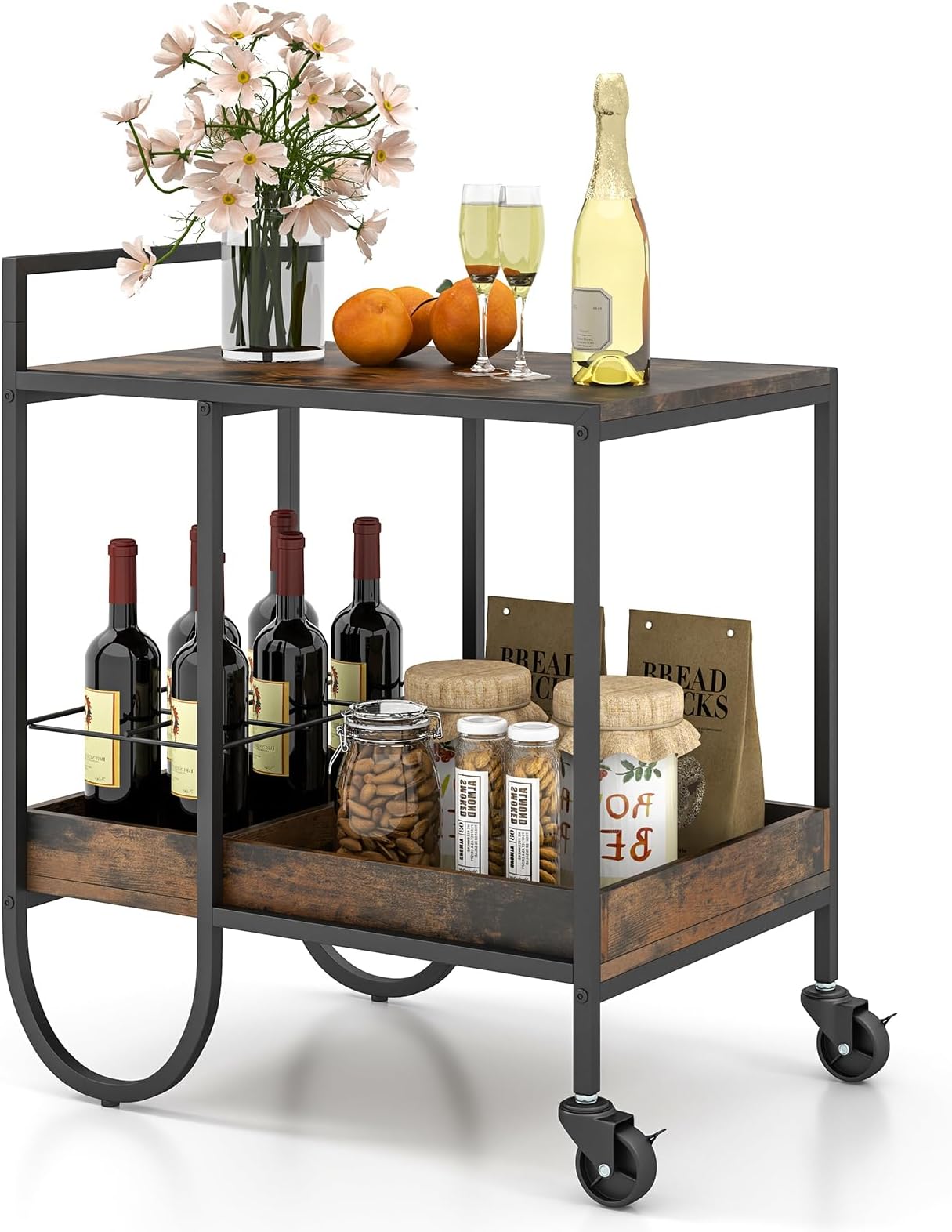 Amazon.com - ZIIYAN Bar Cart, Home Bar Serving Rolling Cart, 2 Tier ...