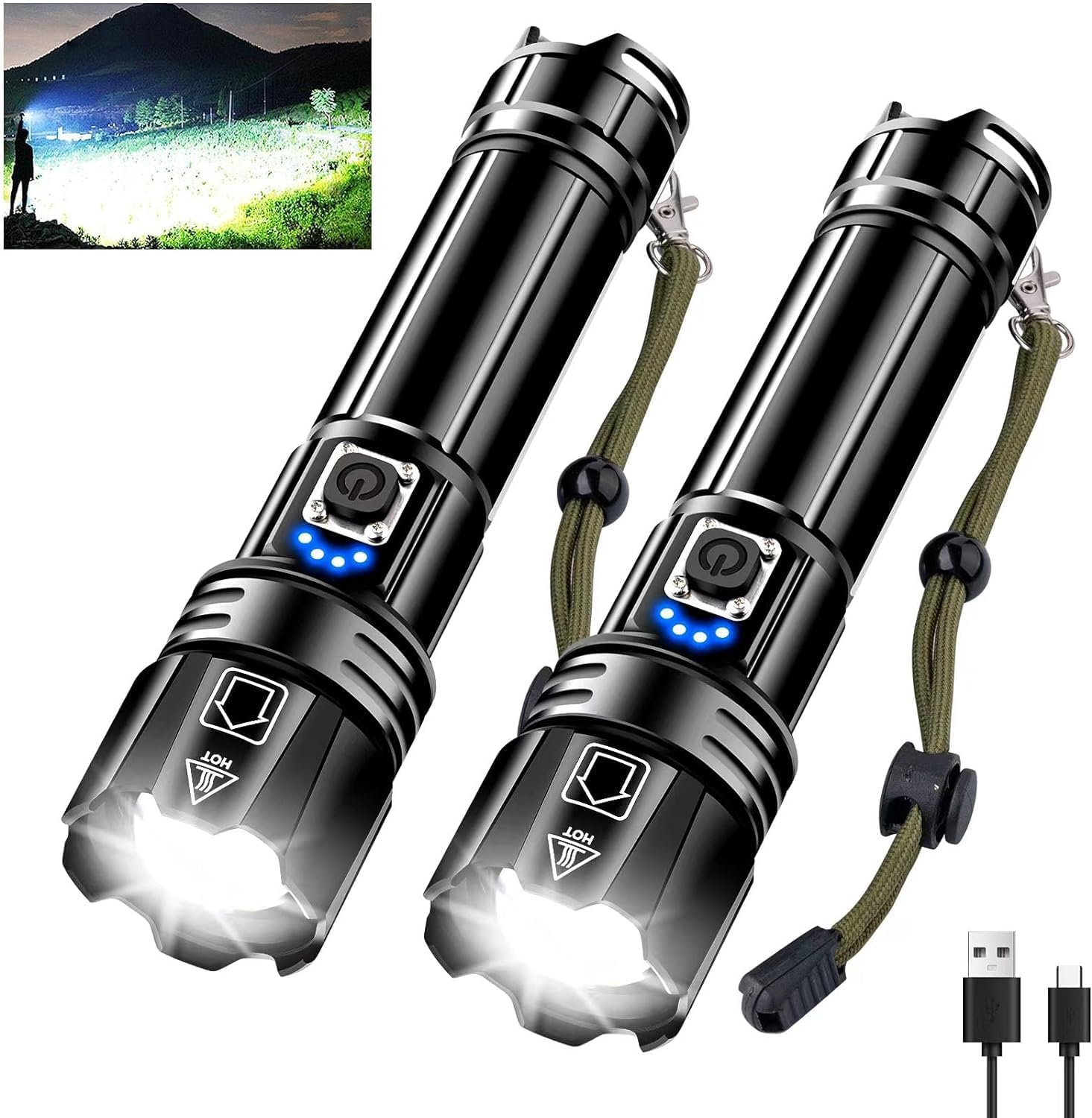 Lot de 2 lampes de poche rechargeables de 300 000 lumens, super ...