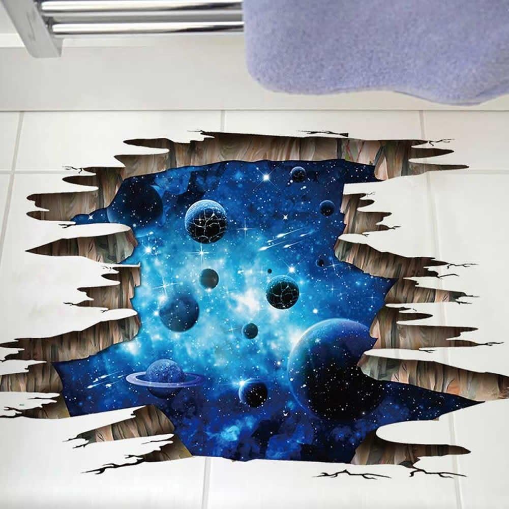 Amazon.com: 3D Space Floor Sticker,Blue Galaxy Wall Decal-Removable ...