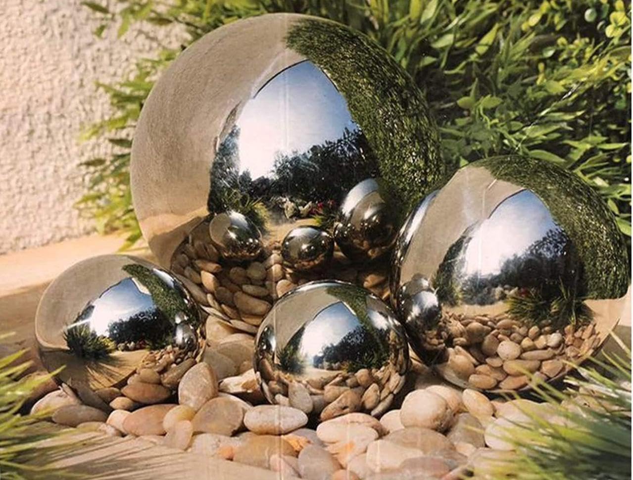 FAHD TRADERS 4x Reflective Gazing Balls for Garden - Stainless Steel ...