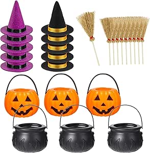 Amazon.com: GHAMYEE 26pcs Mini Witch Hat Mini Cauldrons Witches Brooms ...