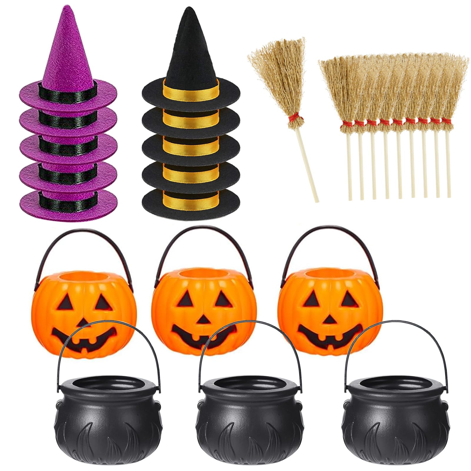 GHAMYEE 26pcs Mini Witch Hat Mini Cauldrons Witches Brooms Cauldron ...