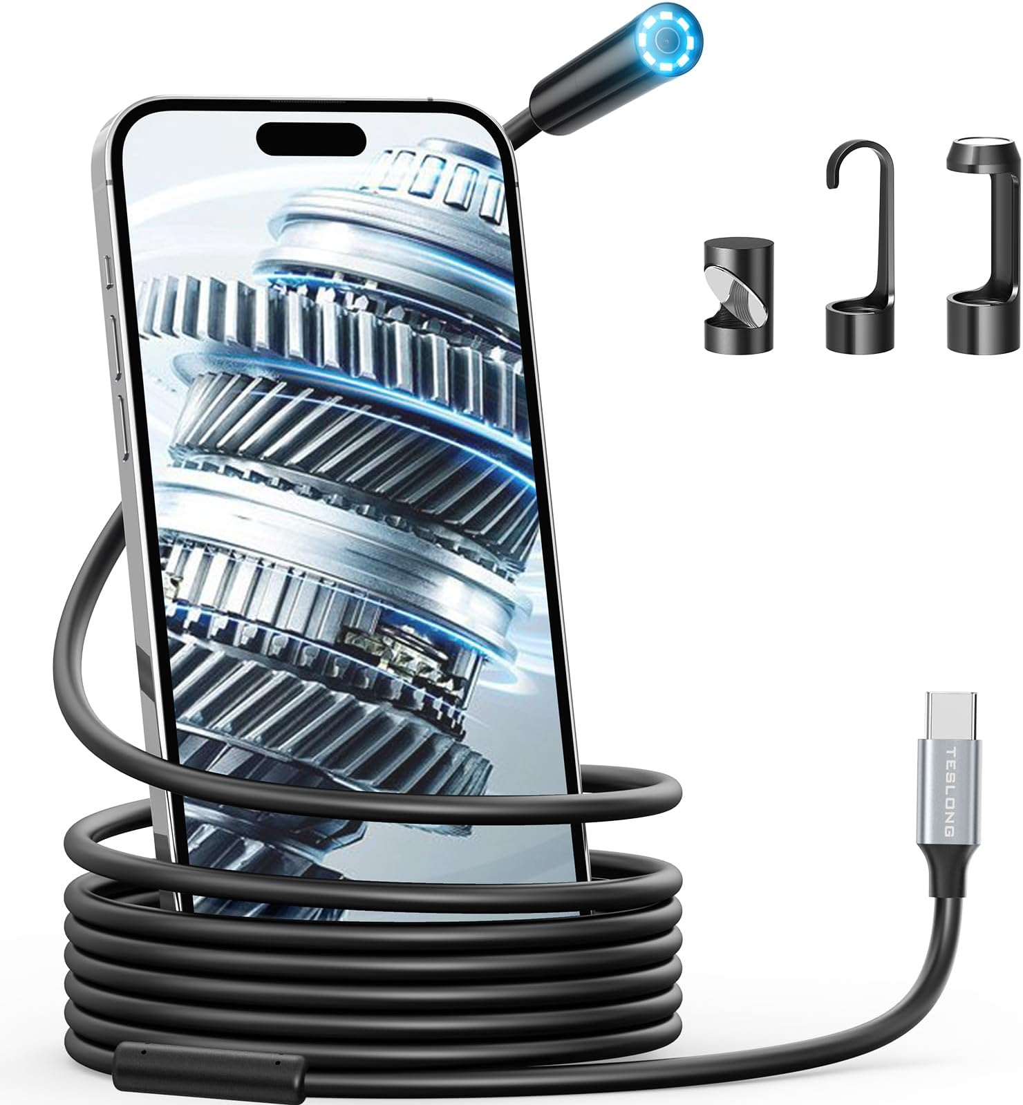 Teslong Endoscope Inspection Camera, USB-C Endoscope with 8 Lights ...