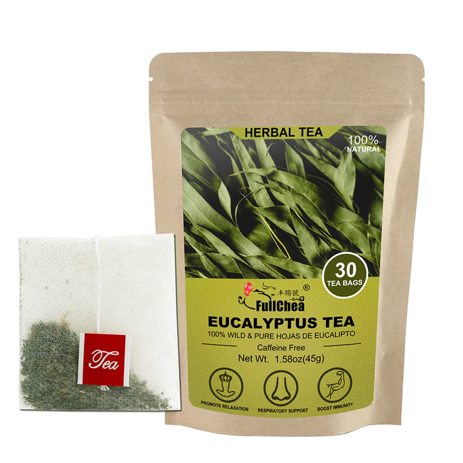 Amazon.com : FullChea - Natural Eucalyptus Tea Bag 30 Teabags, 1.5g/bag ...