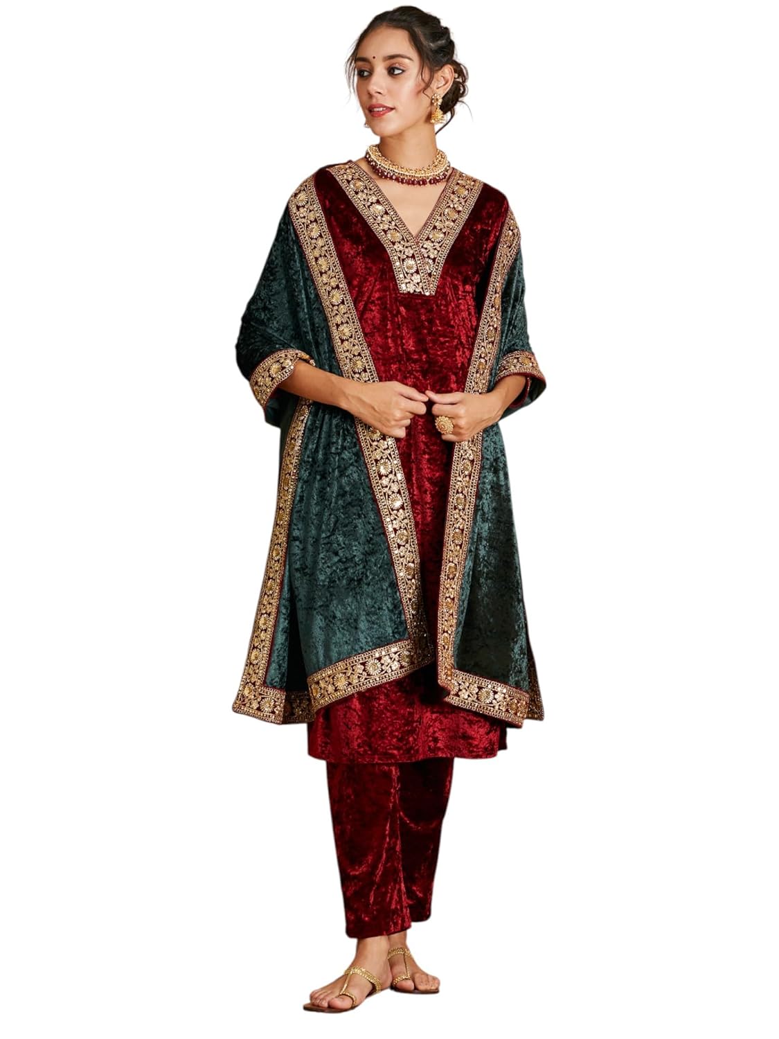 Buy Shae by SASSAFRAS Women Velvet Lace Detail Dushala at Amazon.in