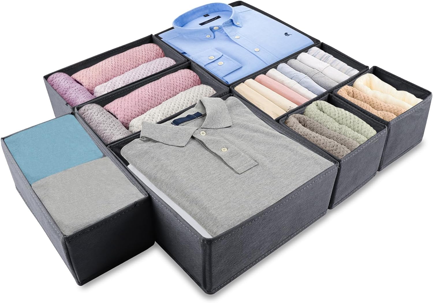 Revivoer Drawer Organiser Wardrobe, 8-Piece Foldable Closet Cupboard ...