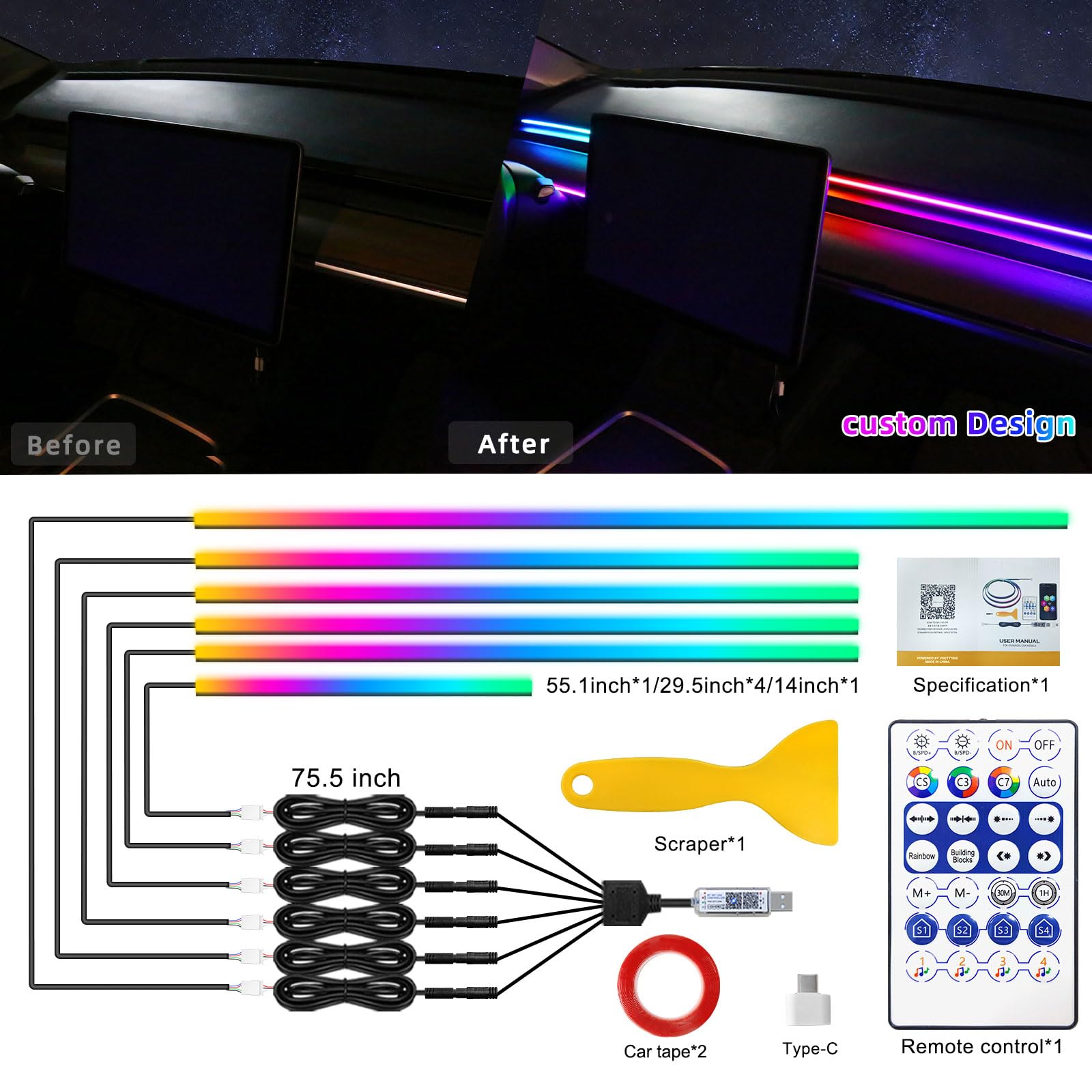 Snapklik.com : Dreamcolor Acrylic Interior Car LED Strip Light