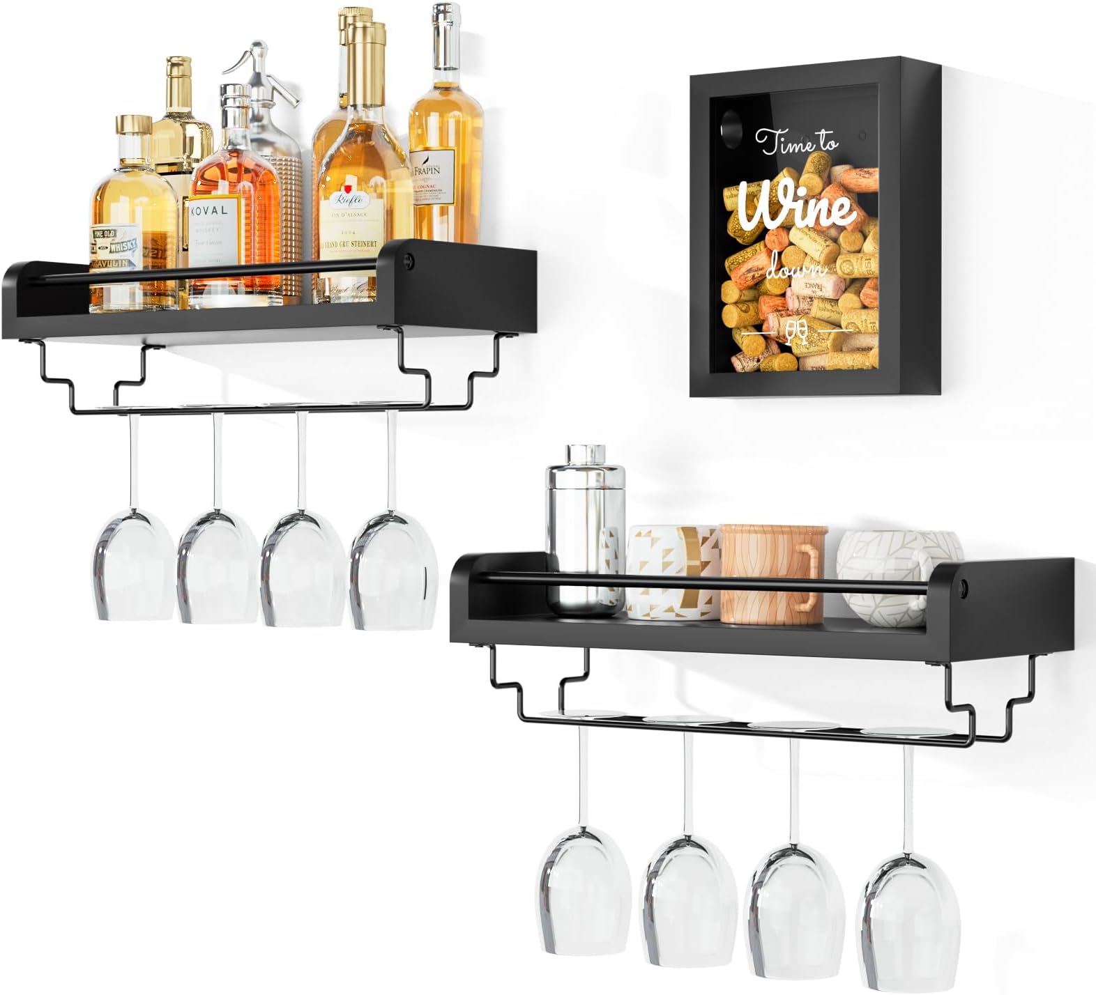 Love-KANKEI Wine Rack Wall Mounted Wine Glass Rack Floating Shelf with ...